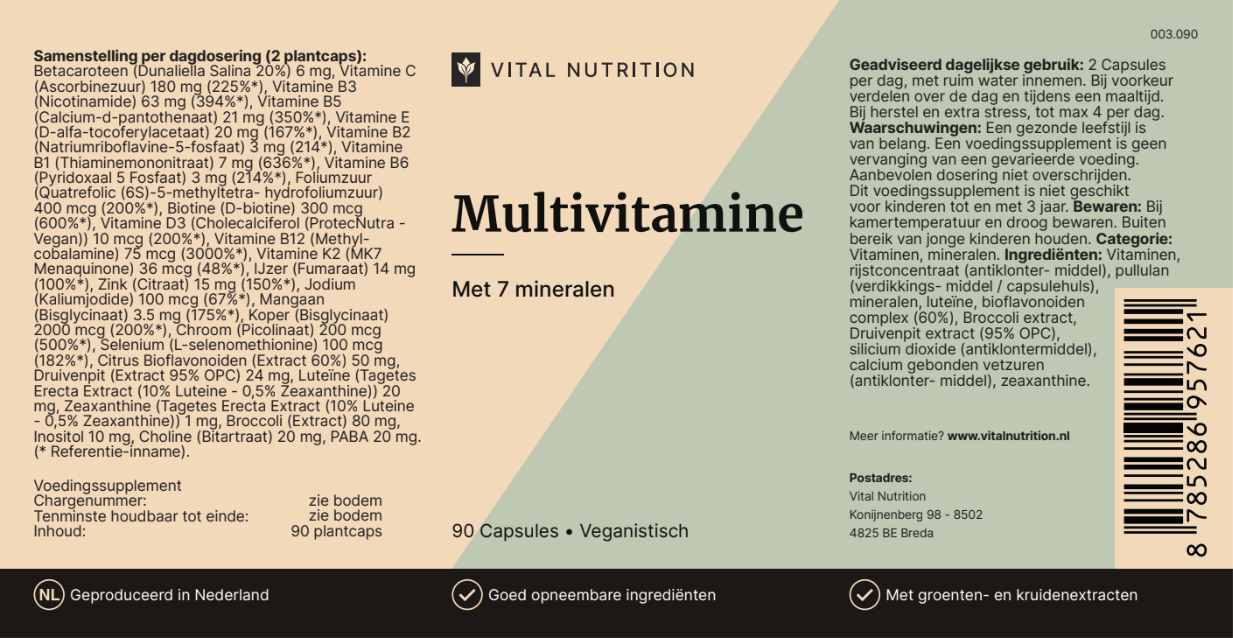 Multivitamine (+ 7 Mineralen) - 90 Capsules | Vital Nutrition